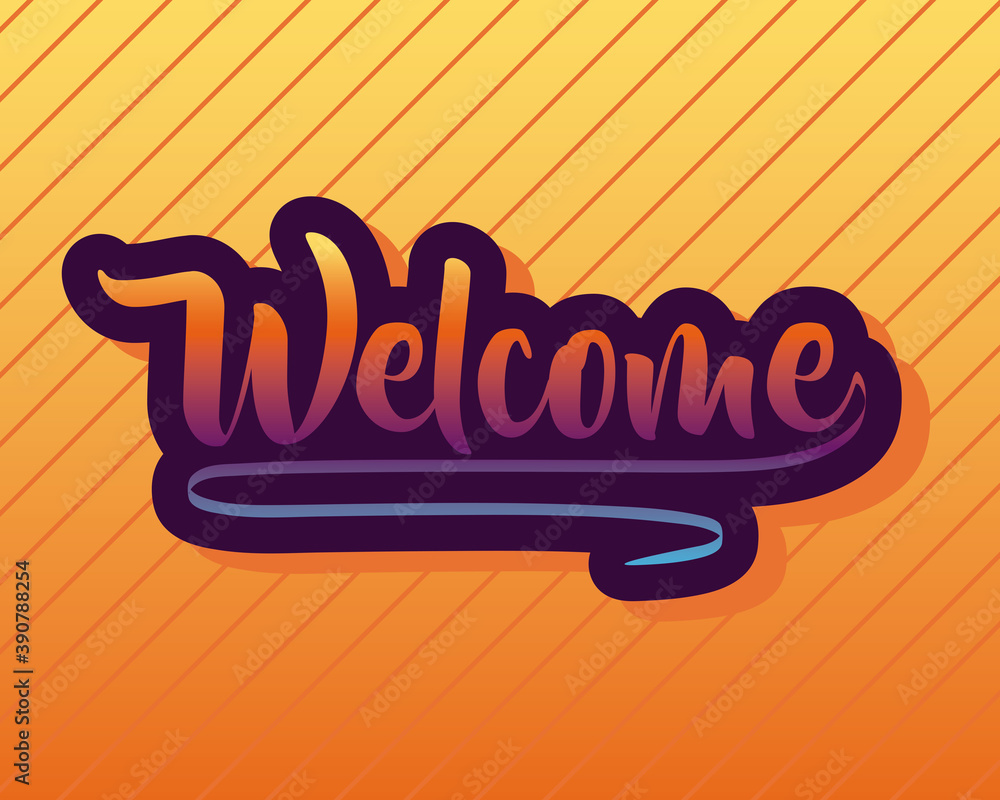 welcome label lettering in orange background Stock Vector | Adobe Stock