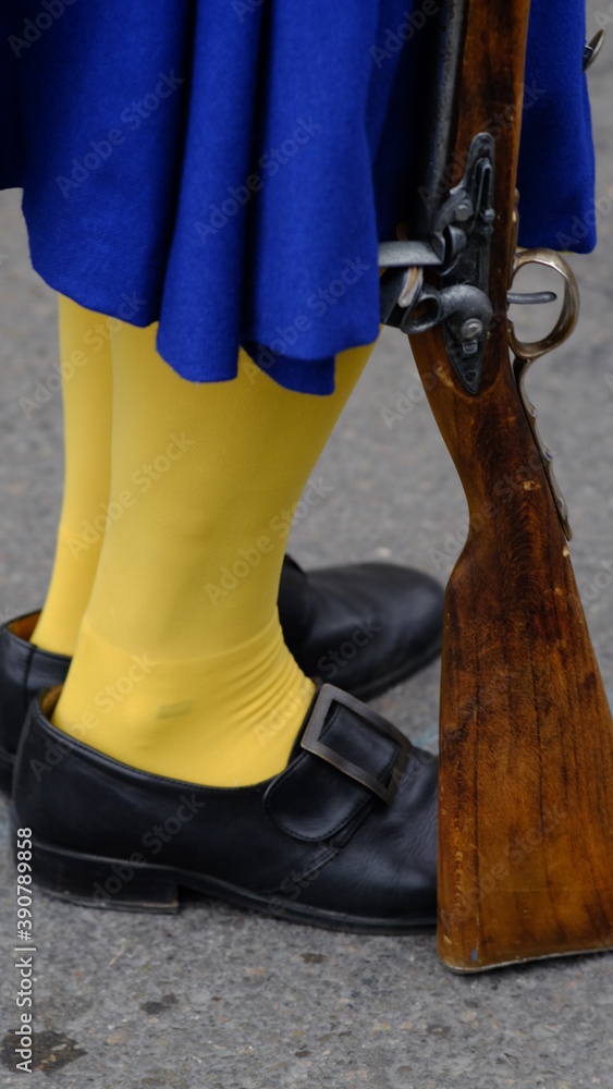 Feet of a warrior and his blunderbuss Stock Photo | Adobe Stock