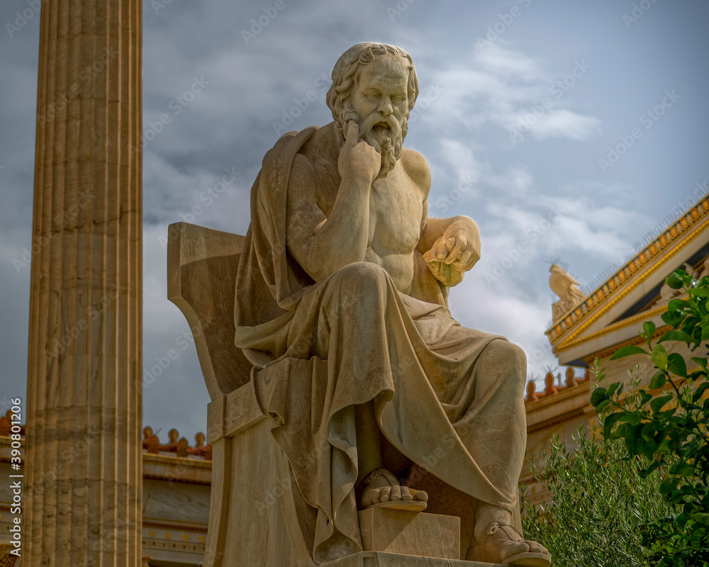 Socrates the ancient Greek philosopher sitting in deep thoughts staue ...