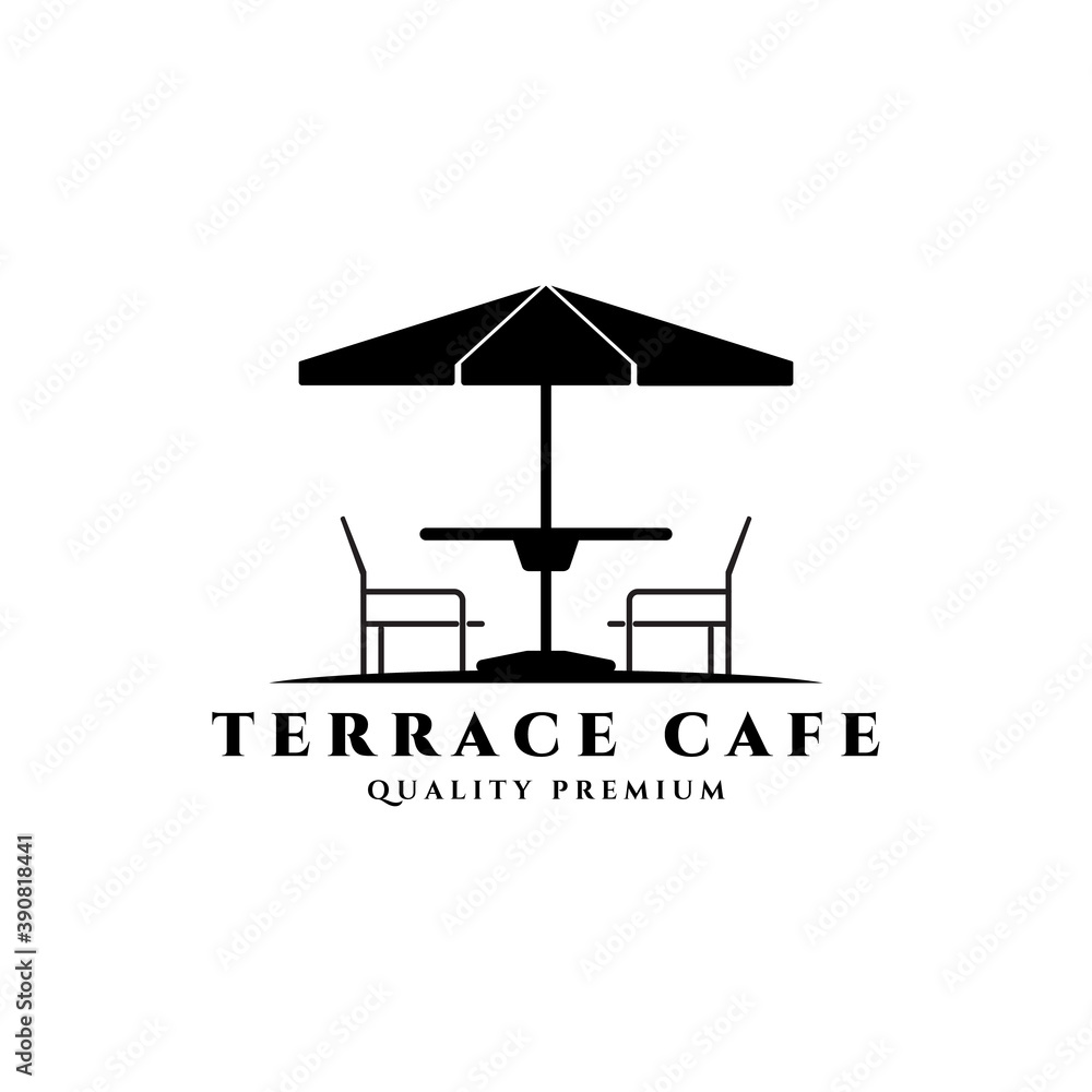Terrace cafe logo vector line art vintage illustration design, icon ...