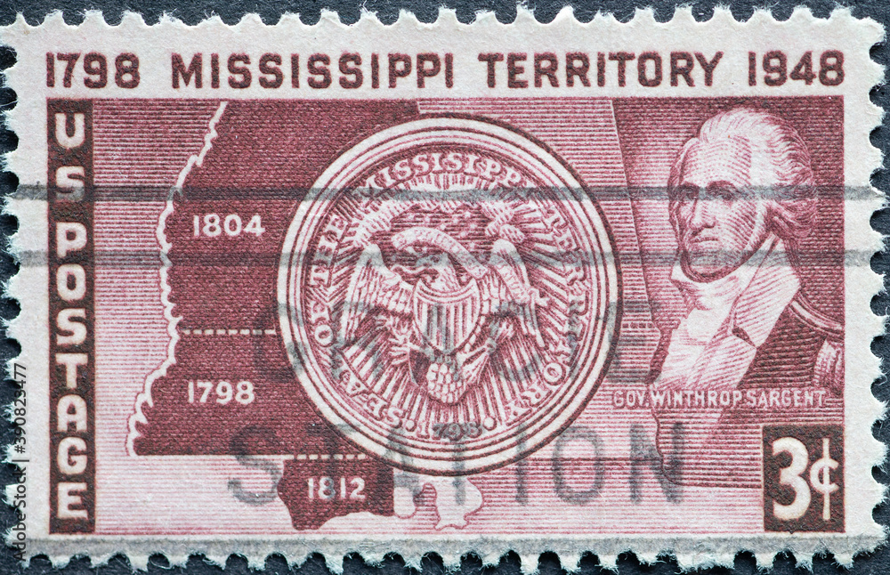 USA - Circa 1948 : a postage stamp printed in the US showing the map of ...