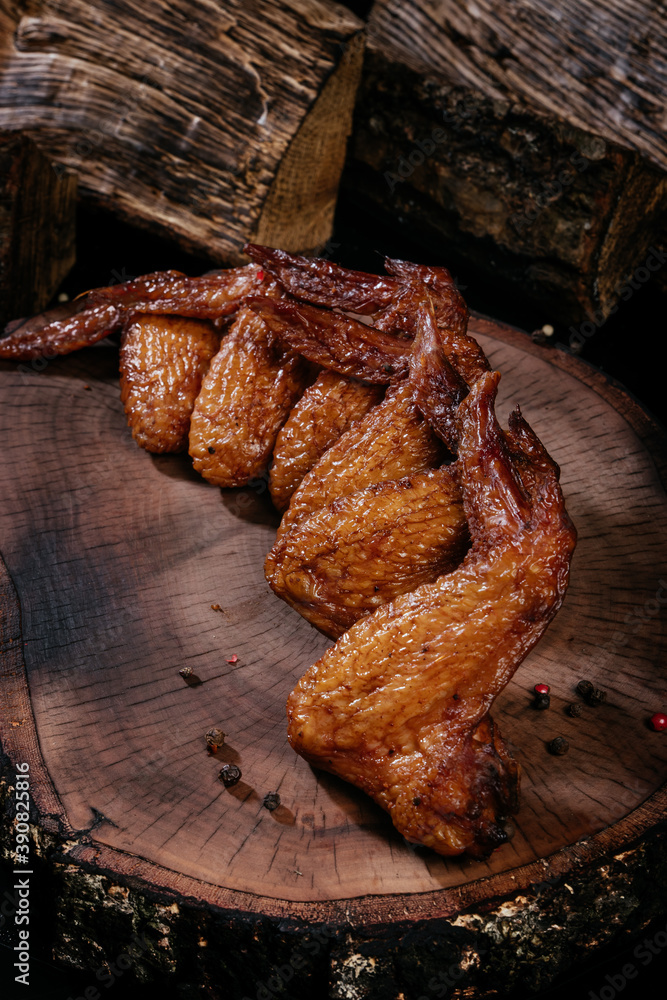Smoked chicken wings are laid out side by side vertically Stock Photo ...