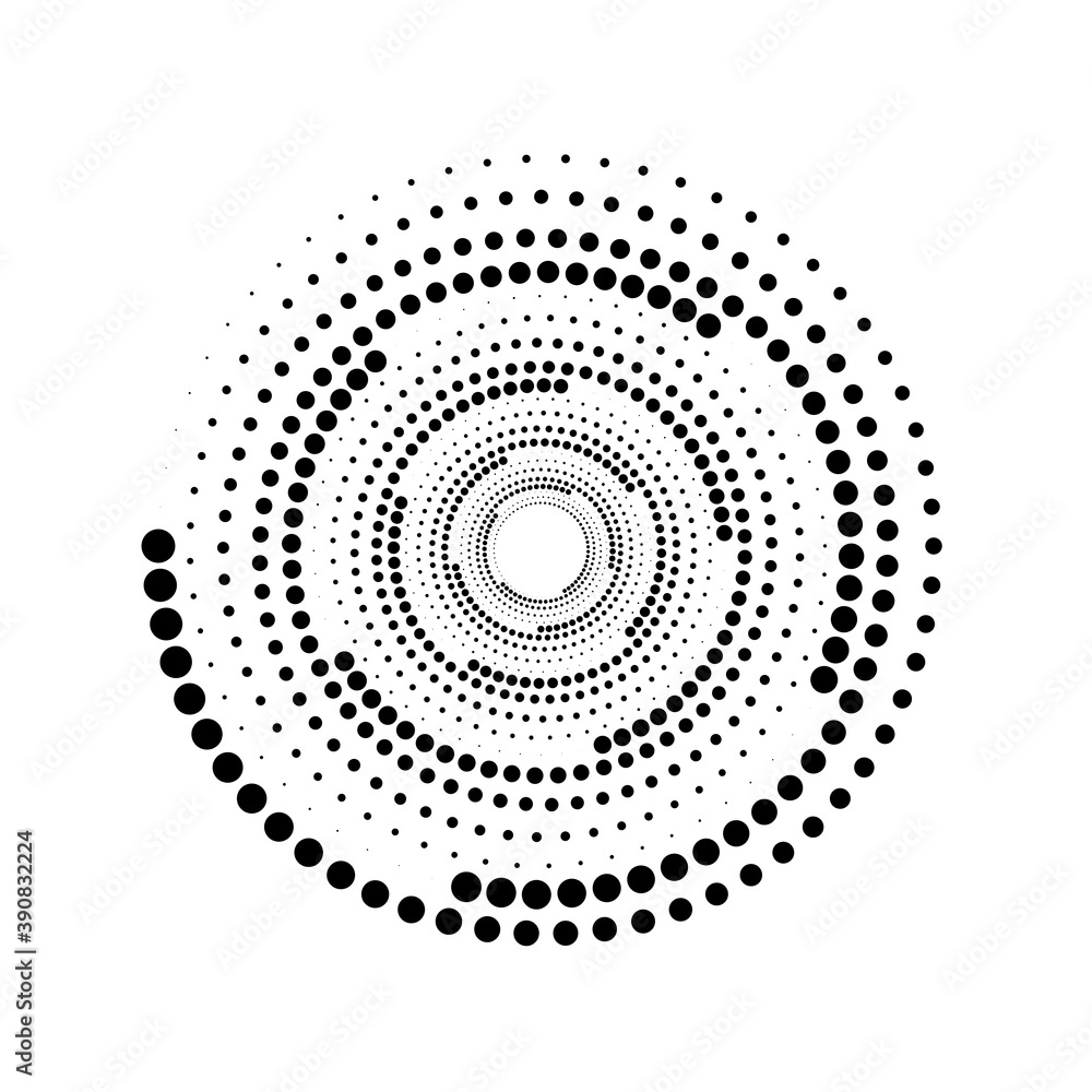 Halftone dots in circle form. round logo. vector dotted frame. Spiral ...