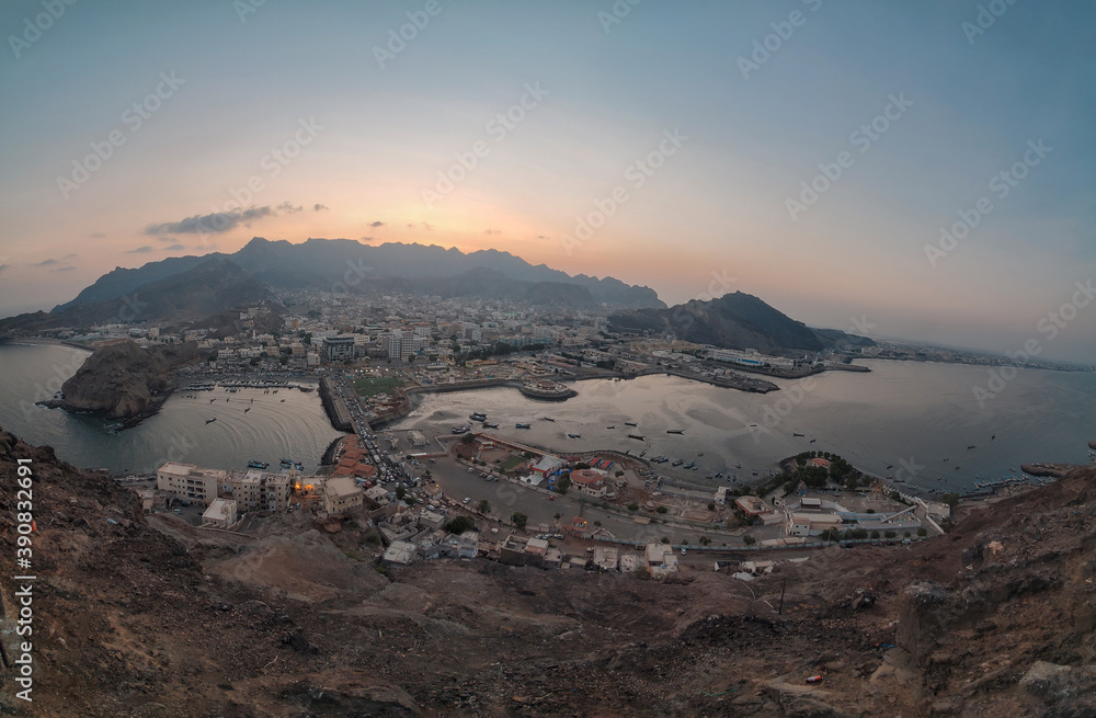The city of Aden from the historic Citadel of Sirah, the most important ...