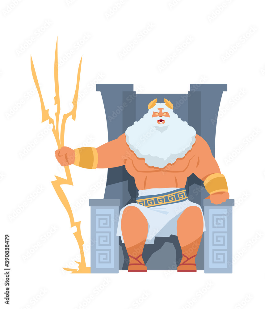 Zeus Greek god. Cartoon ancient divine character, head of pantheon ...