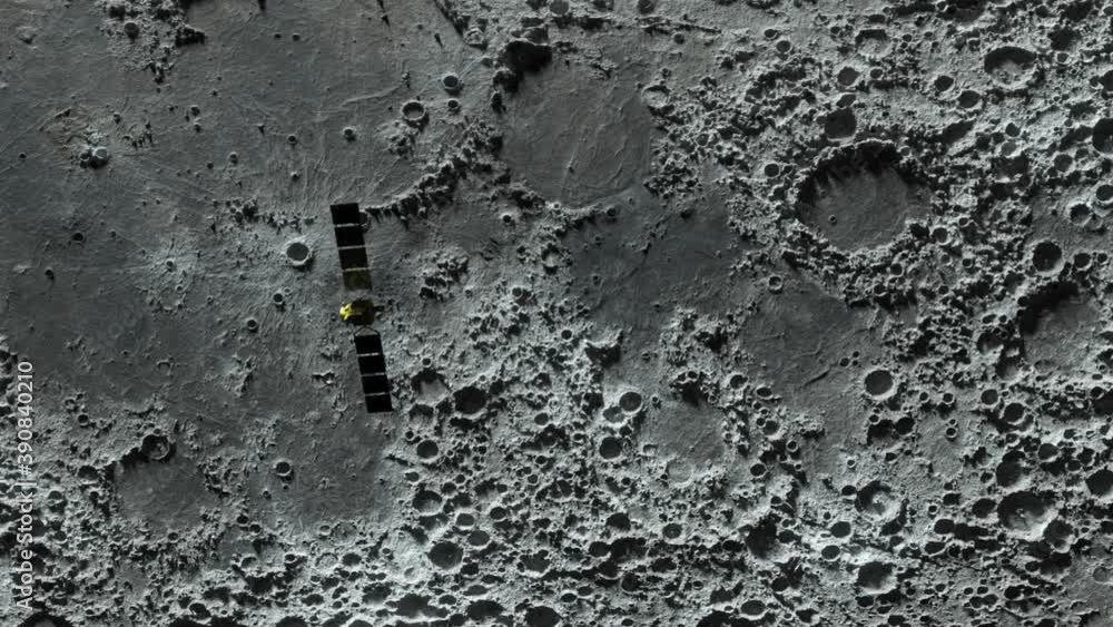 Textured surface of the moon in motion close-up. Satellite moving along ...