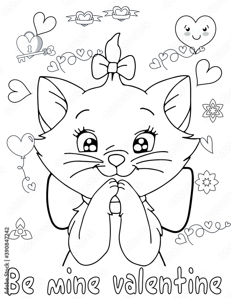 Vetor de Coloring book page for Valentine's Day- Coloring page- Black ...