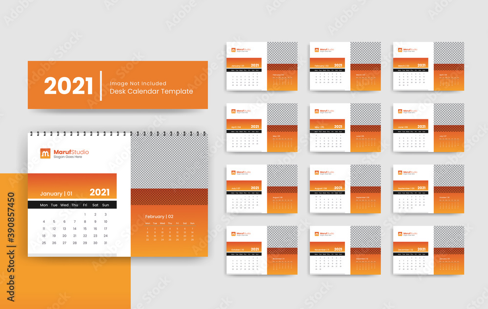 2021 Desk calendar template design for corporate business with creative ...