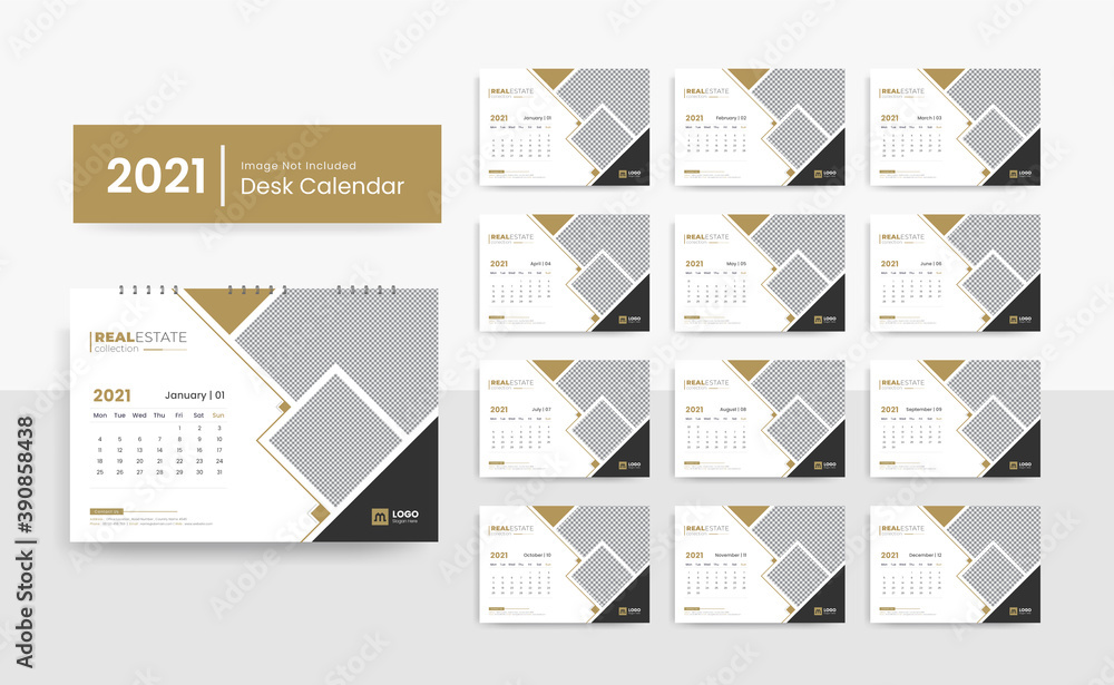 2021 Desk calendar template design for corporate business with creative ...