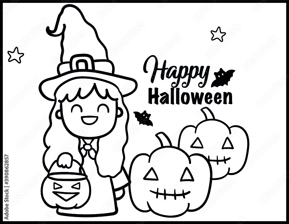 Coloring book page for Halloween - Coloring page- Black and White ...