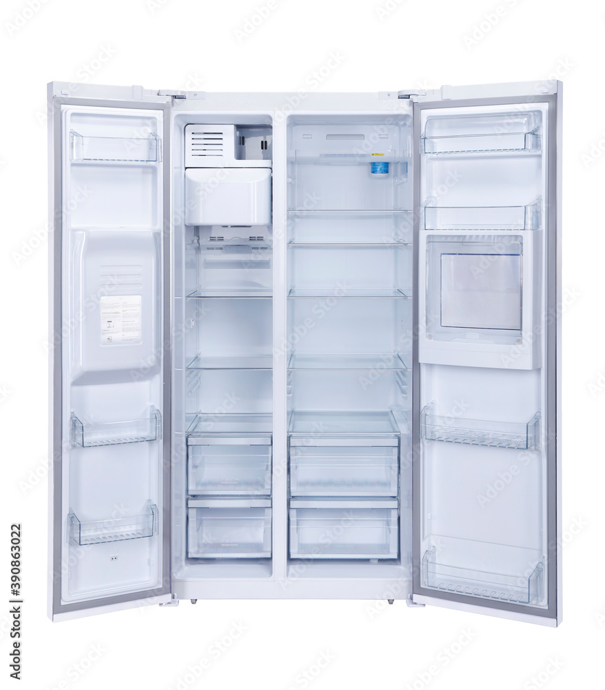 Front View of White Side by Side Double Door Refrigerator .open door ...