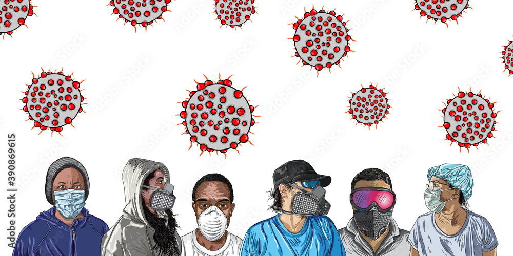 Doctor or nurse in the crowd of People wearing face mask and Personal ...