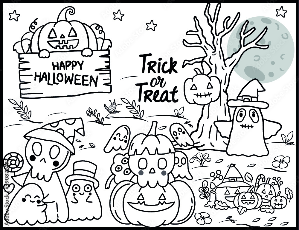 Coloring book page for Halloween - Coloring page- Black and White ...