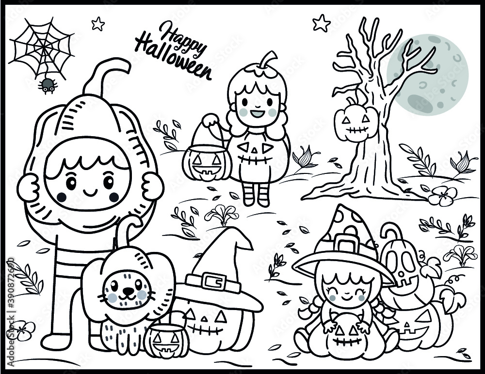 Stockvector Coloring book page for Halloween - Coloring page- Black and ...