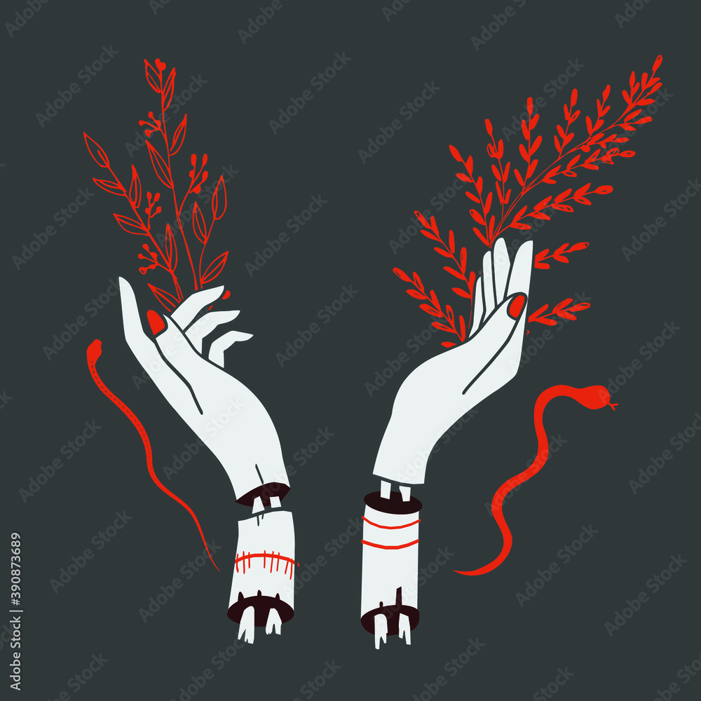 Vector witchy hands illustration with grey background. Witch hands ...