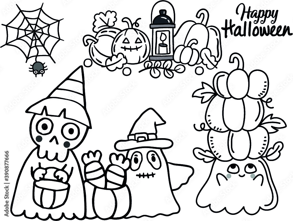 Vetor de Coloring book page for Halloween - Coloring page- Black and ...