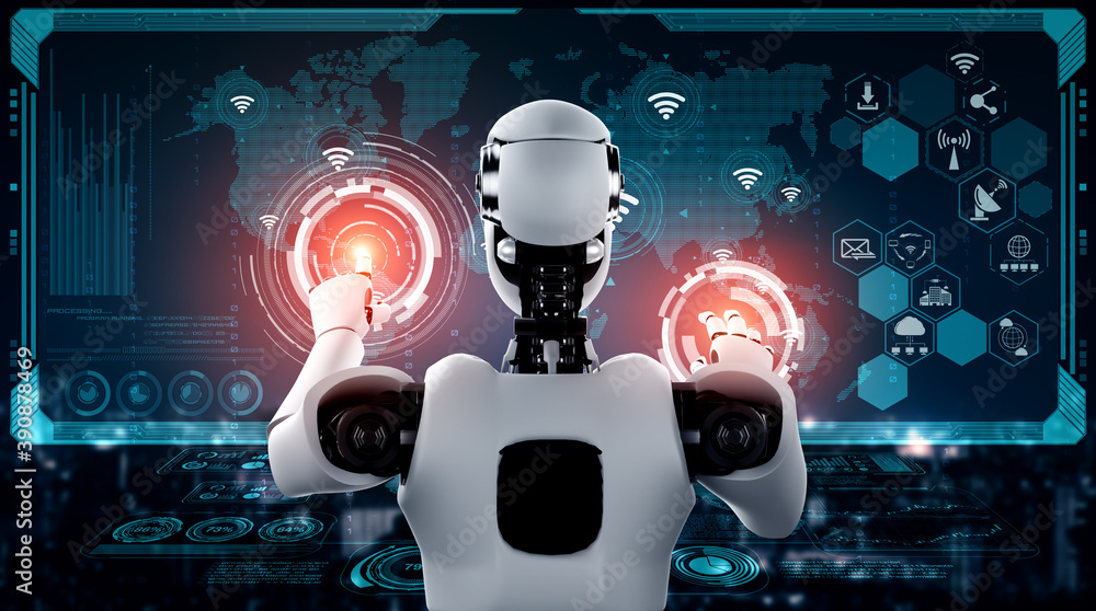 Internet connection controlled by AI robot and machine learning process ...