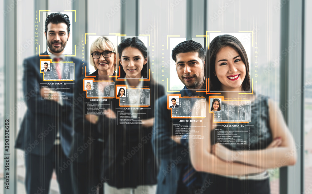 Facial recognition technology scan and detect people face for ...