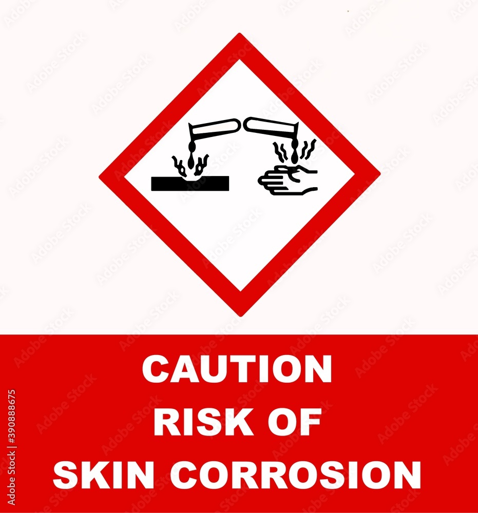 Caution, risk of skin corrosion. Warning sign. Stock Photo | Adobe Stock