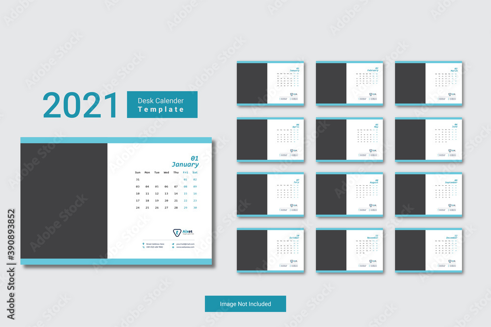 2021 Desk calendar template design for corporate business with creative ...