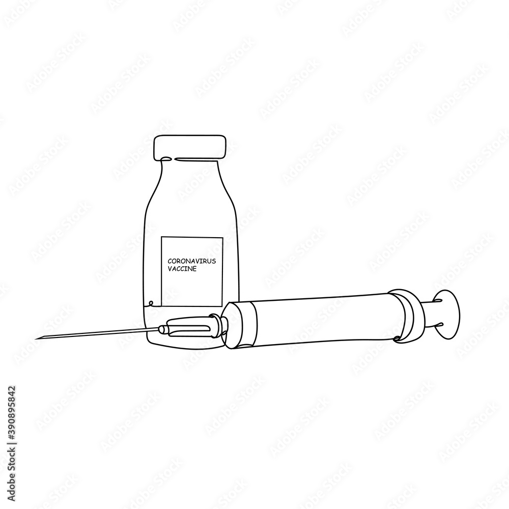 Vaccine and syringe injection. One line drawing. Vector illustration ...