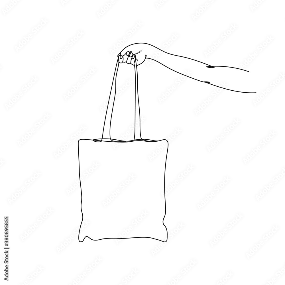 Bag in hand. One line drawing. Vector illustration continuous line ...