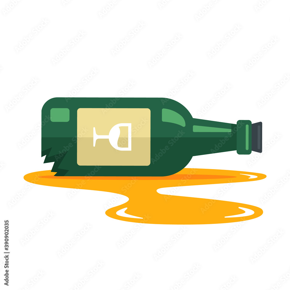 a bottle of wine fell and broke. puddle of alcohol from a bottle. flat ...