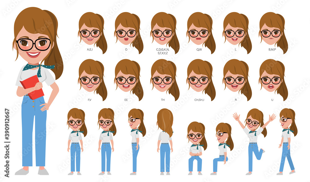 Young woman character for animated. Creation people with emotions face ...