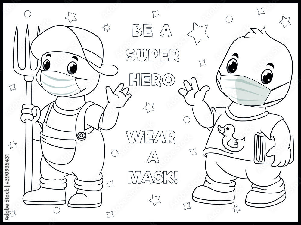 Cute cartoon animals wearing face medical mask. Covid-19 protection ...