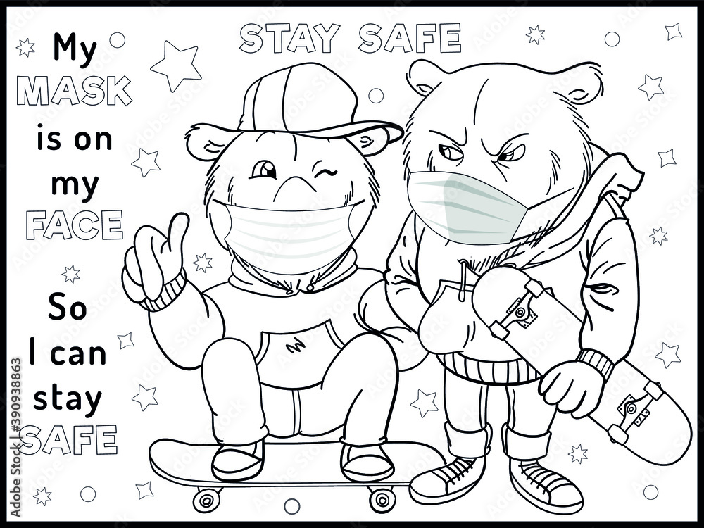 Cute cartoon animals wearing face medical mask. Covid-19 protection ...