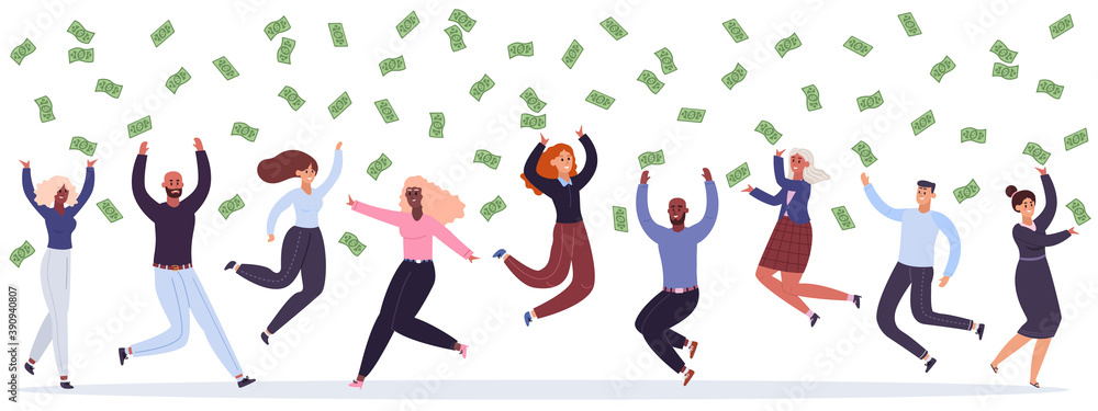 Business celebrating. Happy business team celebrating victory, jump ...