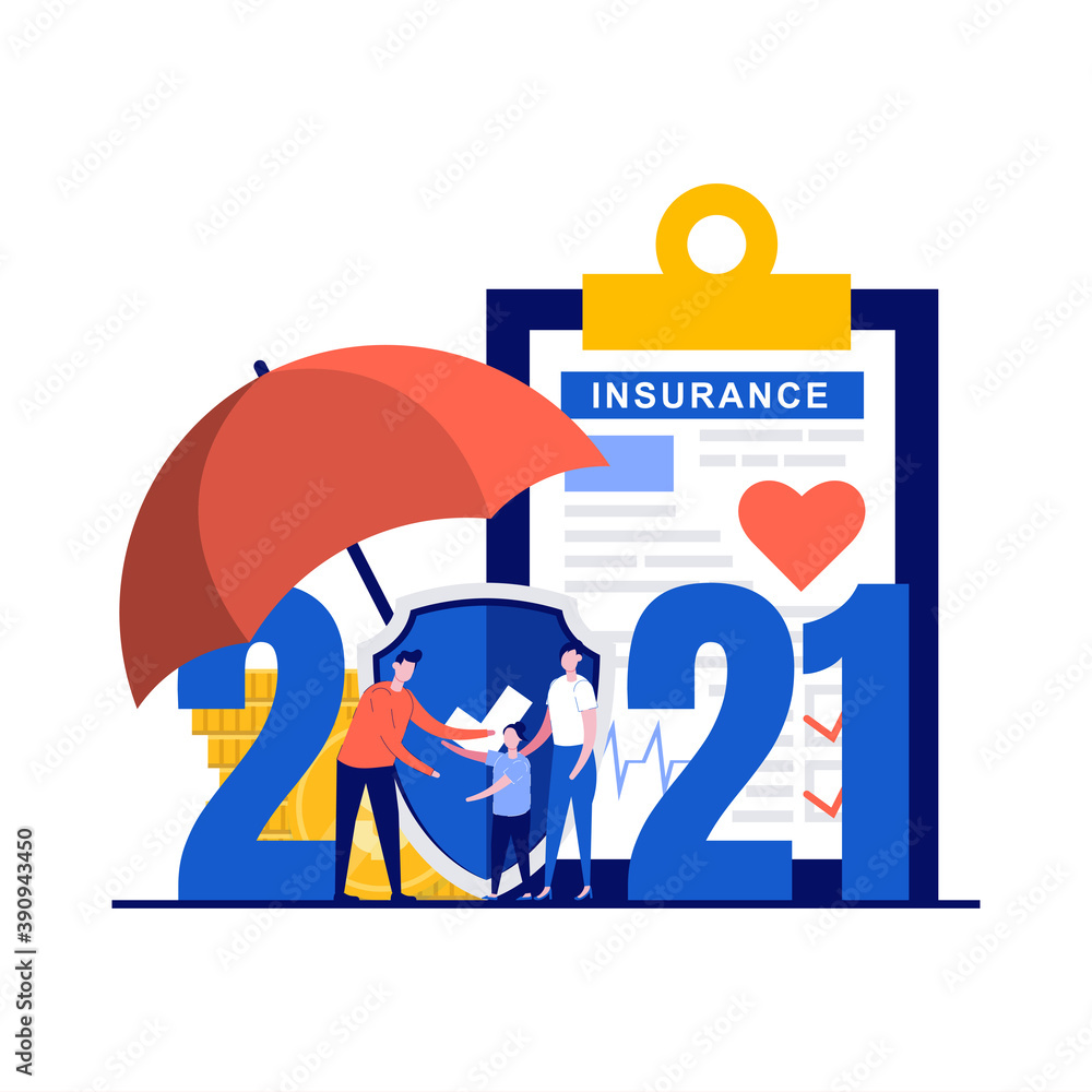 Insurance resolutions for new 2021 year concept with character. Family ...