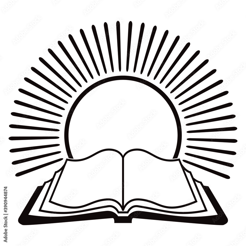 Flat black book and sun logo concept. logo concept with an open book on ...