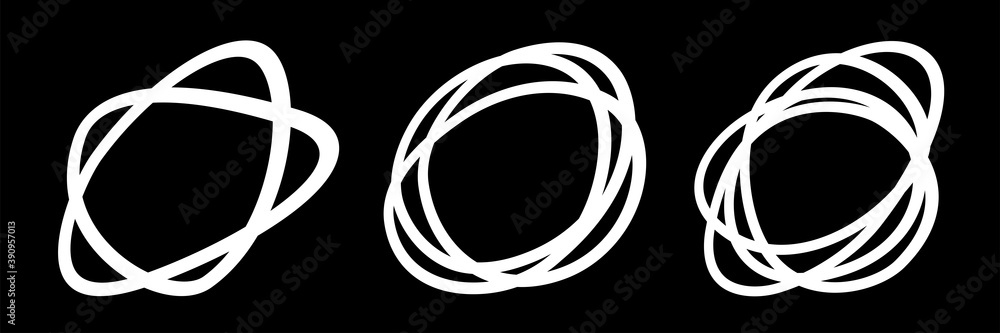 Set of vector hand drawn oval circles using sketch drawing scribble ...