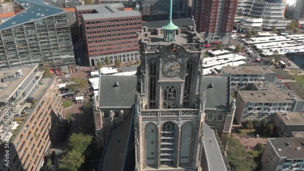Circling footage of the St. Laurenskerk the Great Church, a building ...