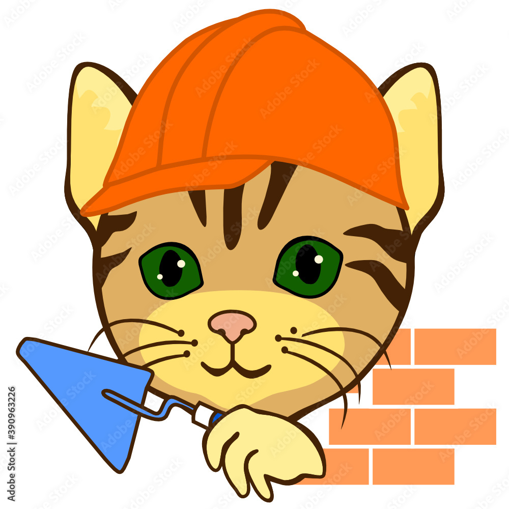 emoji with builder working at the construction site in front of a brick ...