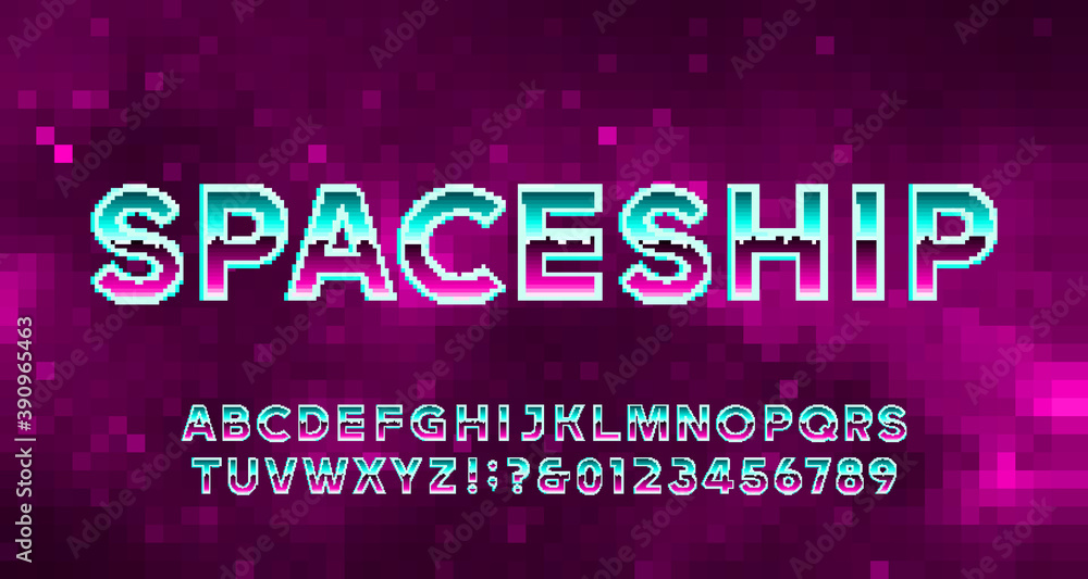 Spaceship alphabet font. Pixel letters, numbers and symbols. Abstract ...