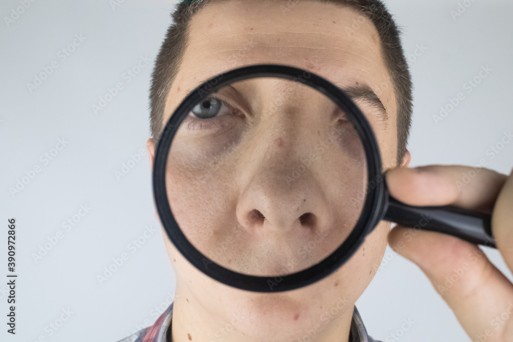 Acne close-up. A man is being examined by a doctor. Dermatologist ...