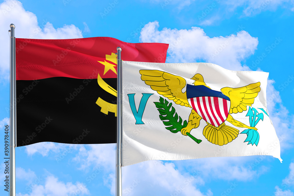 United States Virgin Islands and Angola national flag waving in the ...
