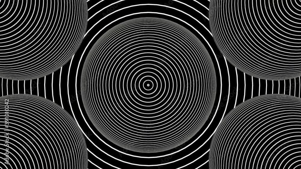 Optical illusion black and white seamless looping hypnotic circles ...