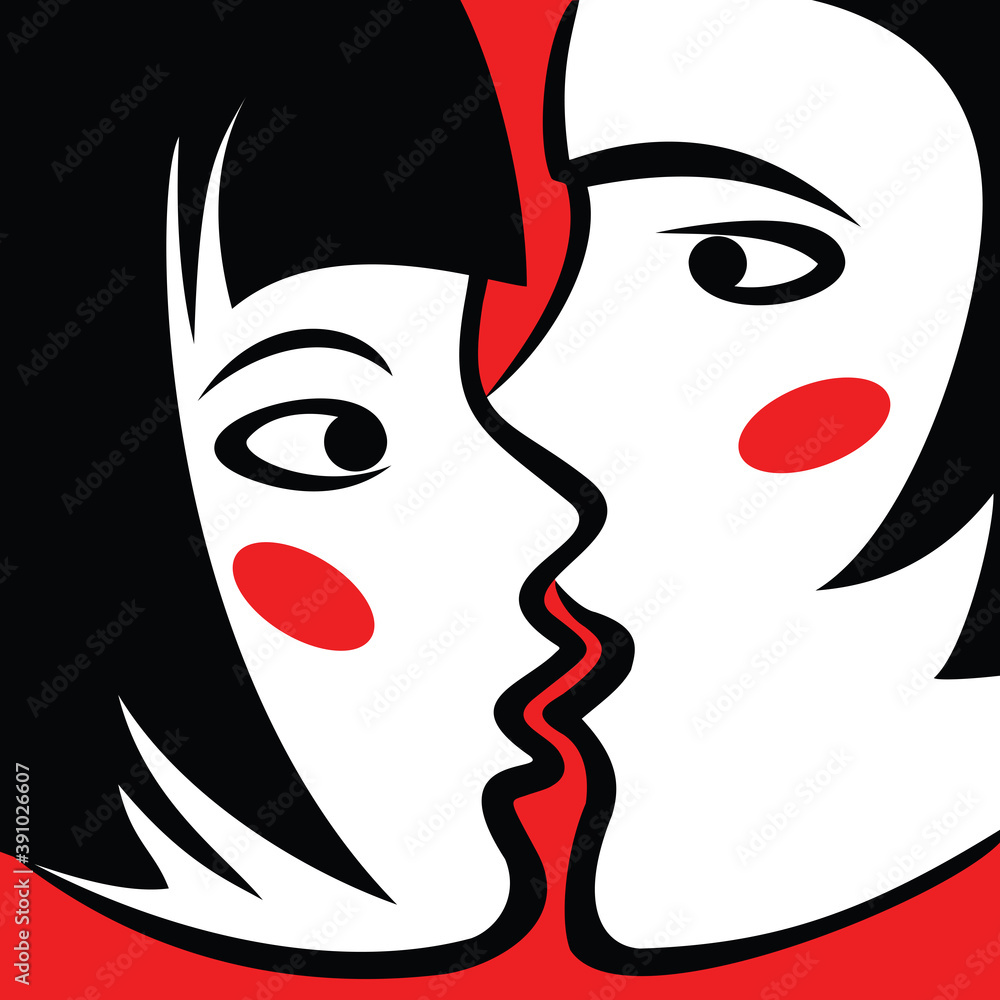 Two faces - portrait of a couple of people. Illustration of love ...