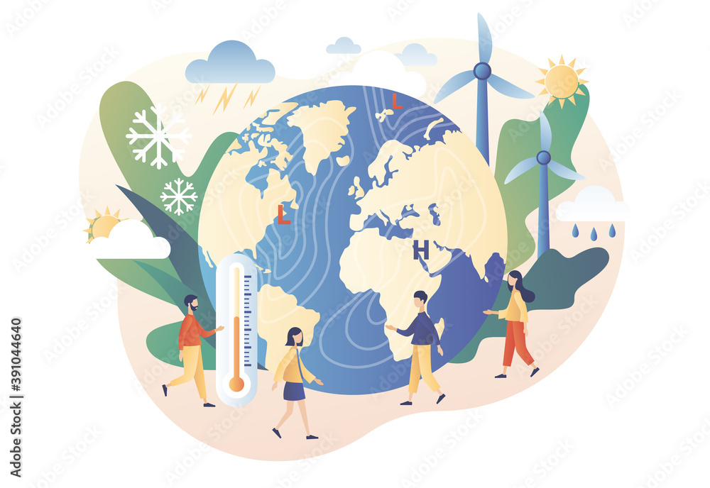 Vecteur Stock World Meteorological day. Tiny people meteorologists ...