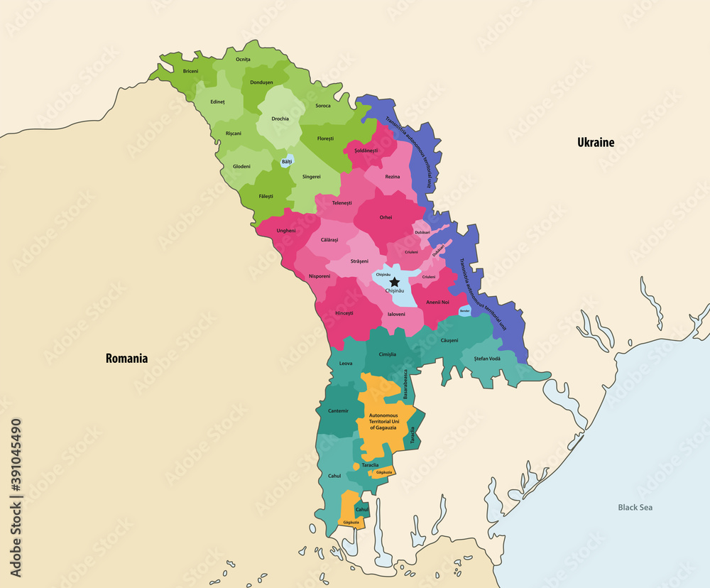 Moldova administrative divisions vector map with neighbouring countries ...