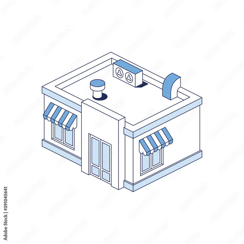 Cafe Store front. Vector 3d line isometric, color web icons, new flat ...