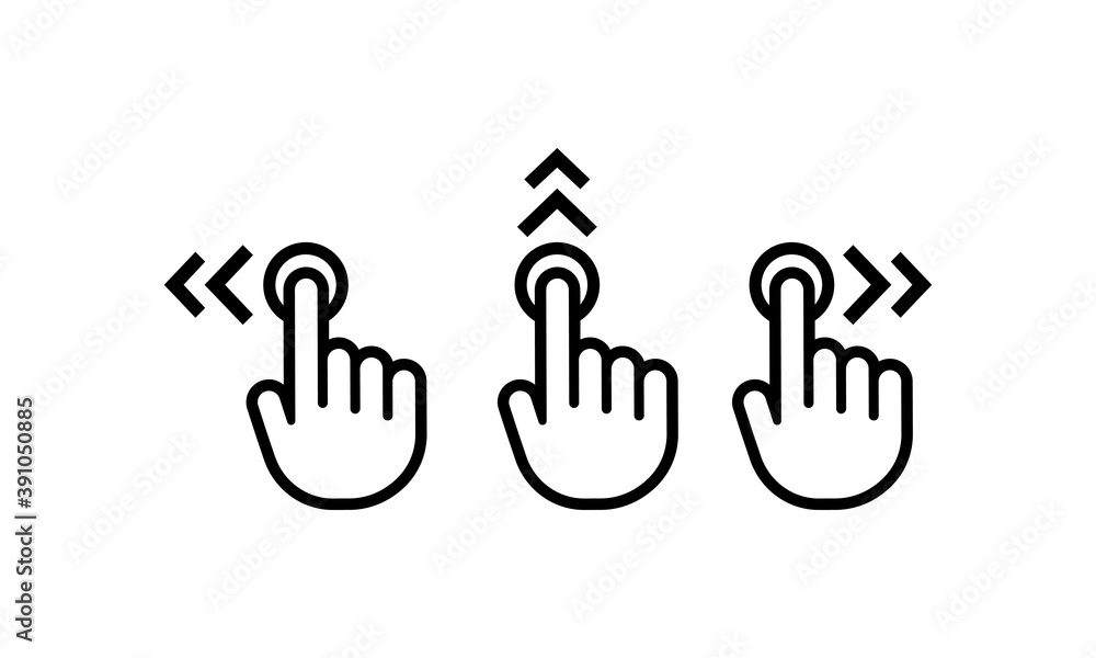 Swipe to left right up icon set. Finger touch screen gestures. Hand ...