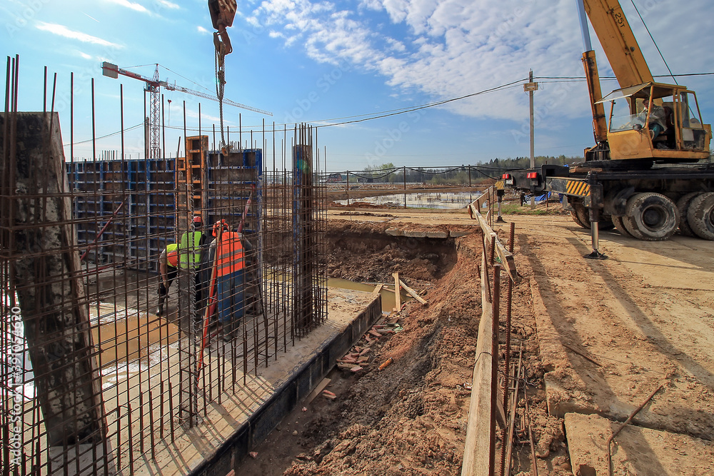 foundation pit for construction of residential building is flooded ...