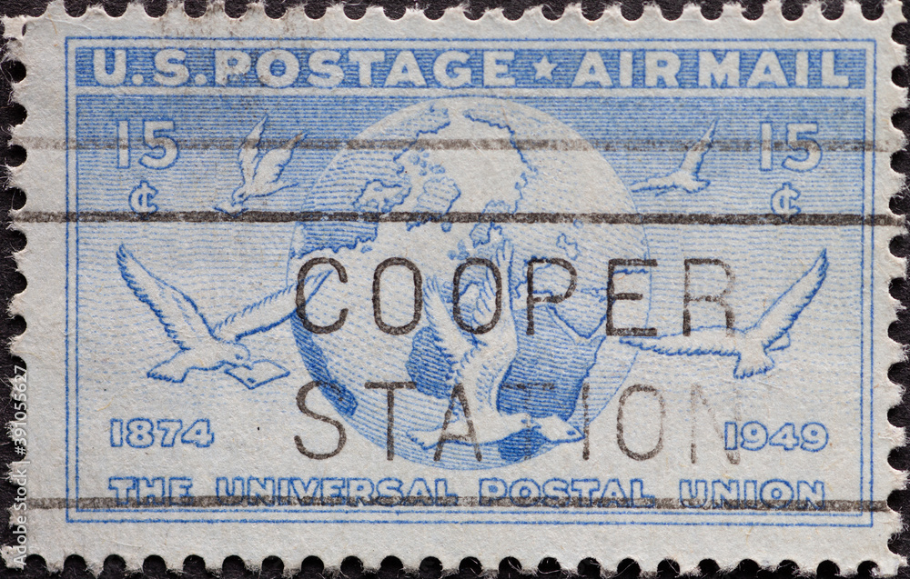USA - Circa 1949: a postage stamp printed in the US showing a globe and ...