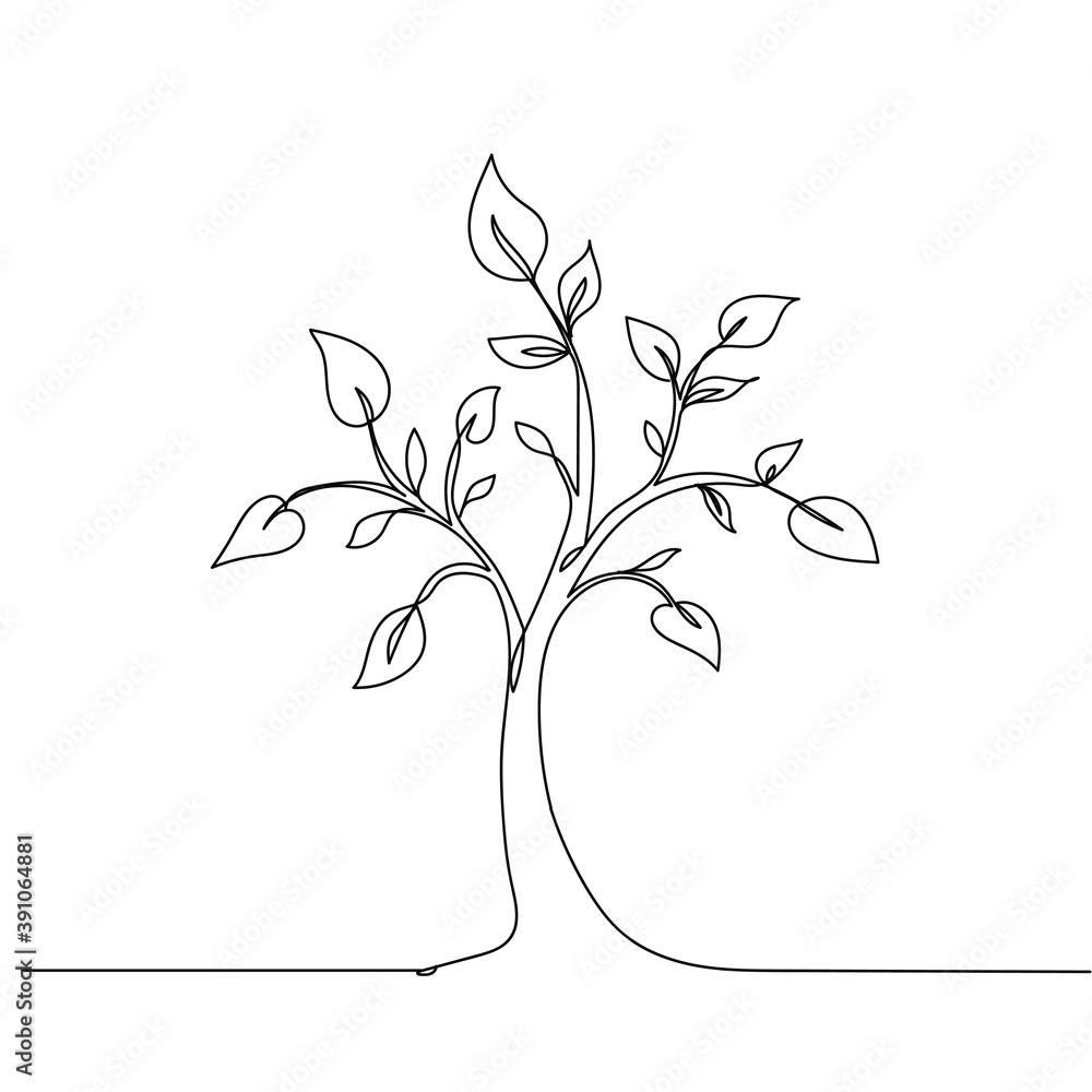 Vector silhouette a tree. Concept. One line drawing. Vector ...