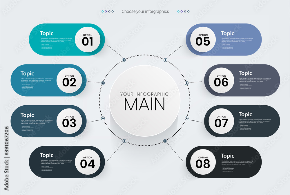 8 options of infographic, Business data visualization. Abstract ...
