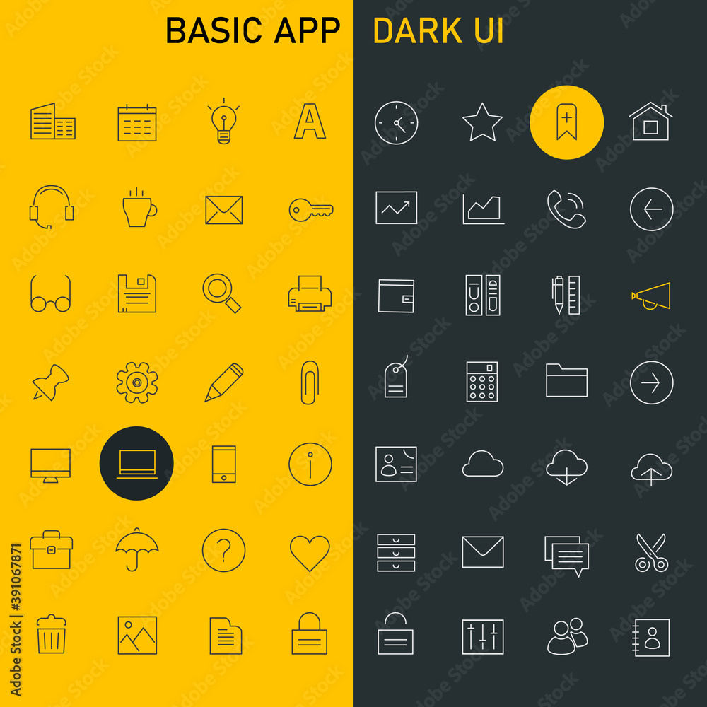 Trendy linear big basic app UI, UX and Office icons set Stock Vector ...